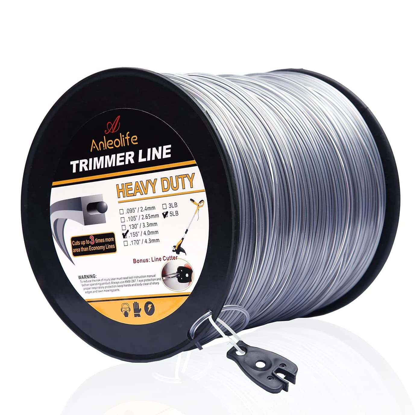 A ANLEOLIFE 5-Pound Heavy Duty Square .155-Inch-by-442-ft String Trimmer Line in Spool, with Bonus Line Cutter