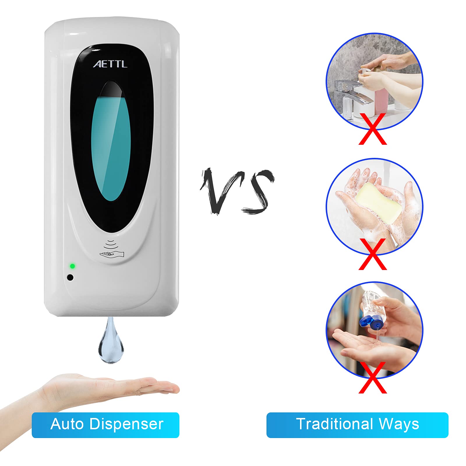 AETTL Touchless Automatic Foaming Hand Soap Dispenser Wall Mount, Motion Sensor Foam Liquid Refill Bottle Sanitizer Dispensing for Bathroom Kitchen Home Farmhouse Station 1306-s