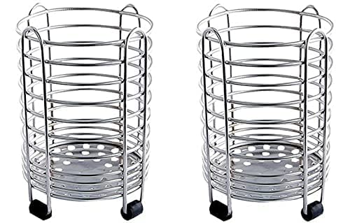 Multipurpose Spoon Holder Stainless Steel Cutlery Holder Round Shape (4"×6½")