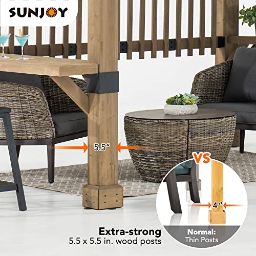 Sunjoy Wooden Grill Gazebo 10 ft. x 11 ft. Outdoor Cedar Frame BBQ Pergola for Backyard and Hot Tub With Privacy Screen and Large Bar Shelves