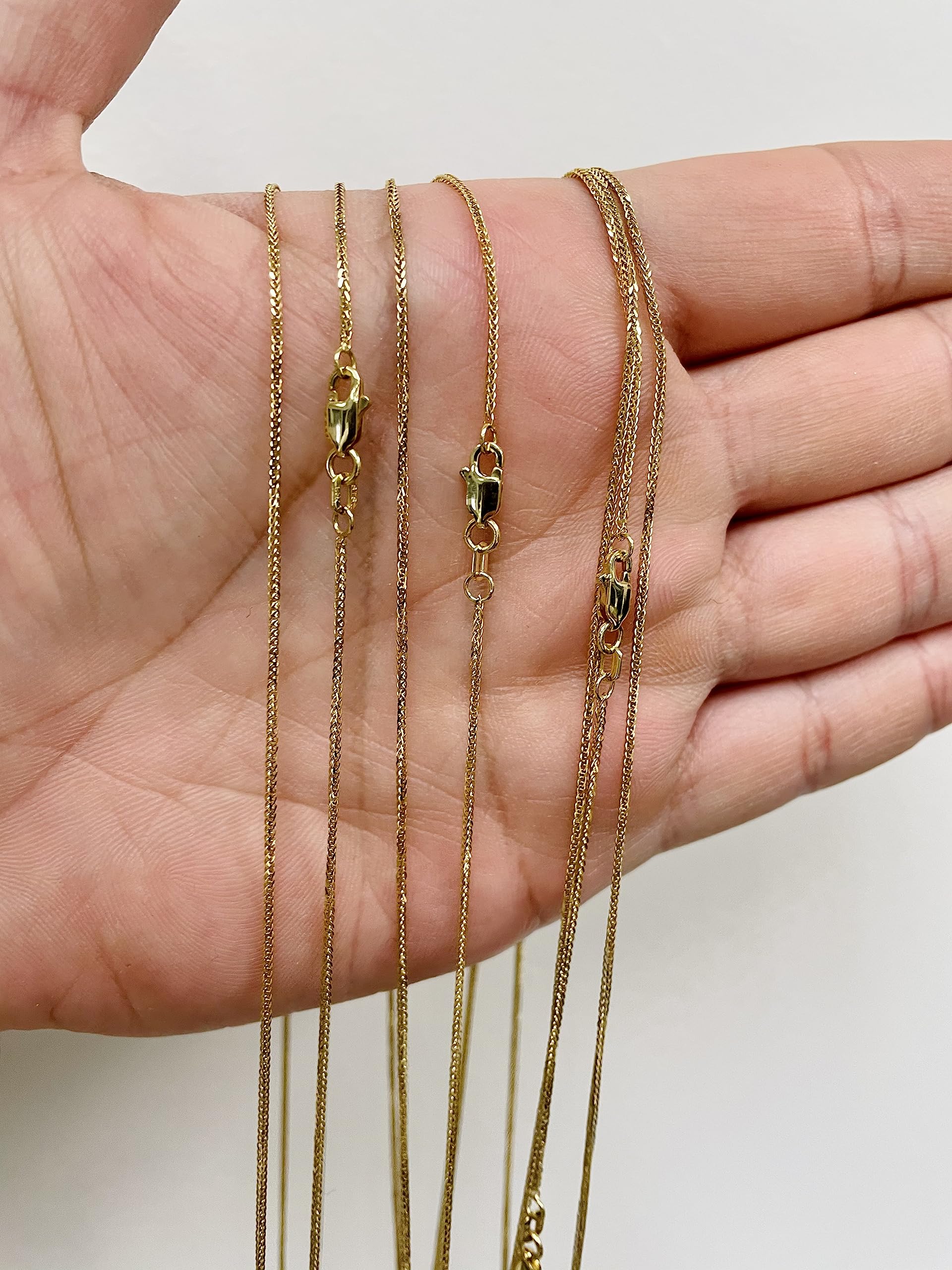 Jewelry America 14k Yellow Gold 1mm Square Braided Classic Wheat Chain Necklace with Lobster Claw Clasp, 16"