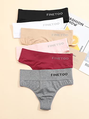 FINETOO 6 Pack High Waisted Thongs for Women, Nylon Spandex Panties Breathable Soft Stretchy Underwear High Rise S-XL (XL)