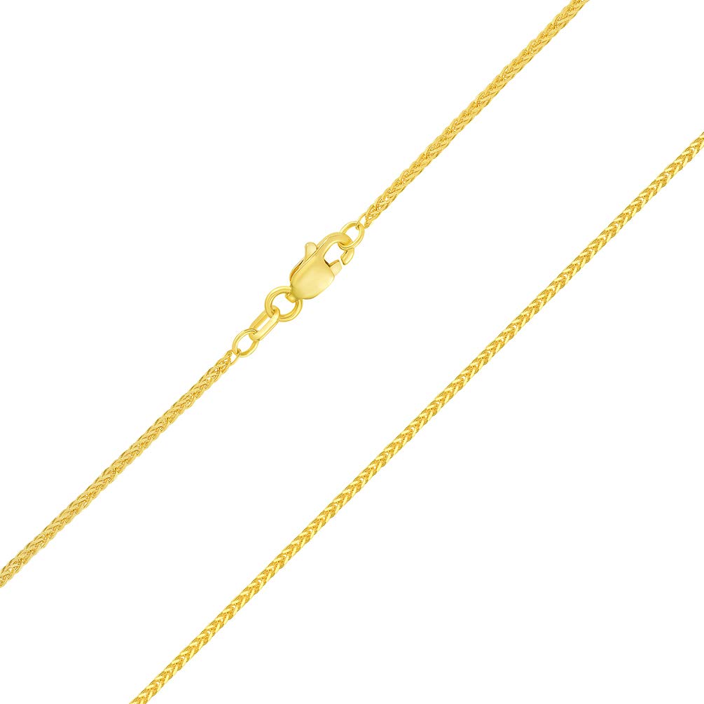 Jewelry America 14k Yellow Gold 1mm Square Braided Classic Wheat Chain Necklace with Lobster Claw Clasp, 16"