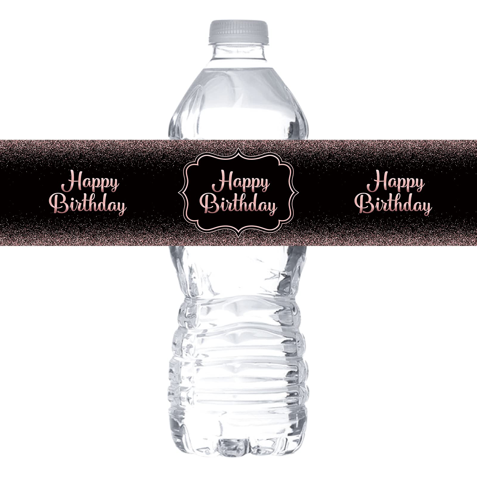 Black and Rose Gold Happy Birthday Water Bottle Labels Stickers/Happy Anniversary Bottle Wrappers/Birthday Party Water Labels Supplies (Set of 32)
