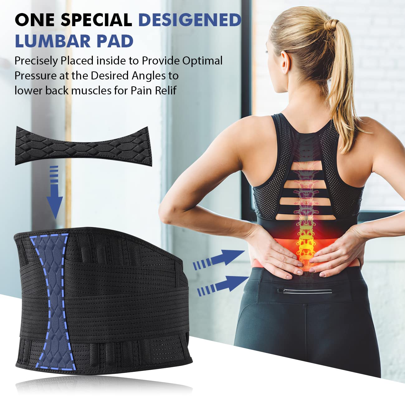 Racbeuk Lumbar Support Belt Lower Back Brace for Lifting, Herniated Disc, Sciatica, Pain Relief,Breathable Lumbar Brace for Men & Women