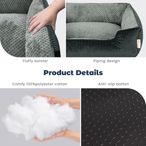 Miguel Removable Washable Dog Bed for Medium Dog - Rectangle Pet Bed for Large Cats with Zipper Cover Bolster Cuddle Puppy Bed with Supportive Side Wall Slip-Resistant Bottom, Dark Gray 30 Inch