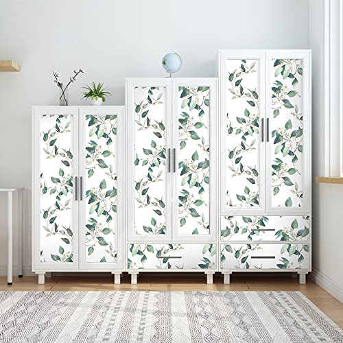 Yifasy 2 Pack Furniture Liners Green Leaf Shelf Drawer Lining Papers Self-Adhesive PVC Countertop Stickers 17.7 Inch Wide