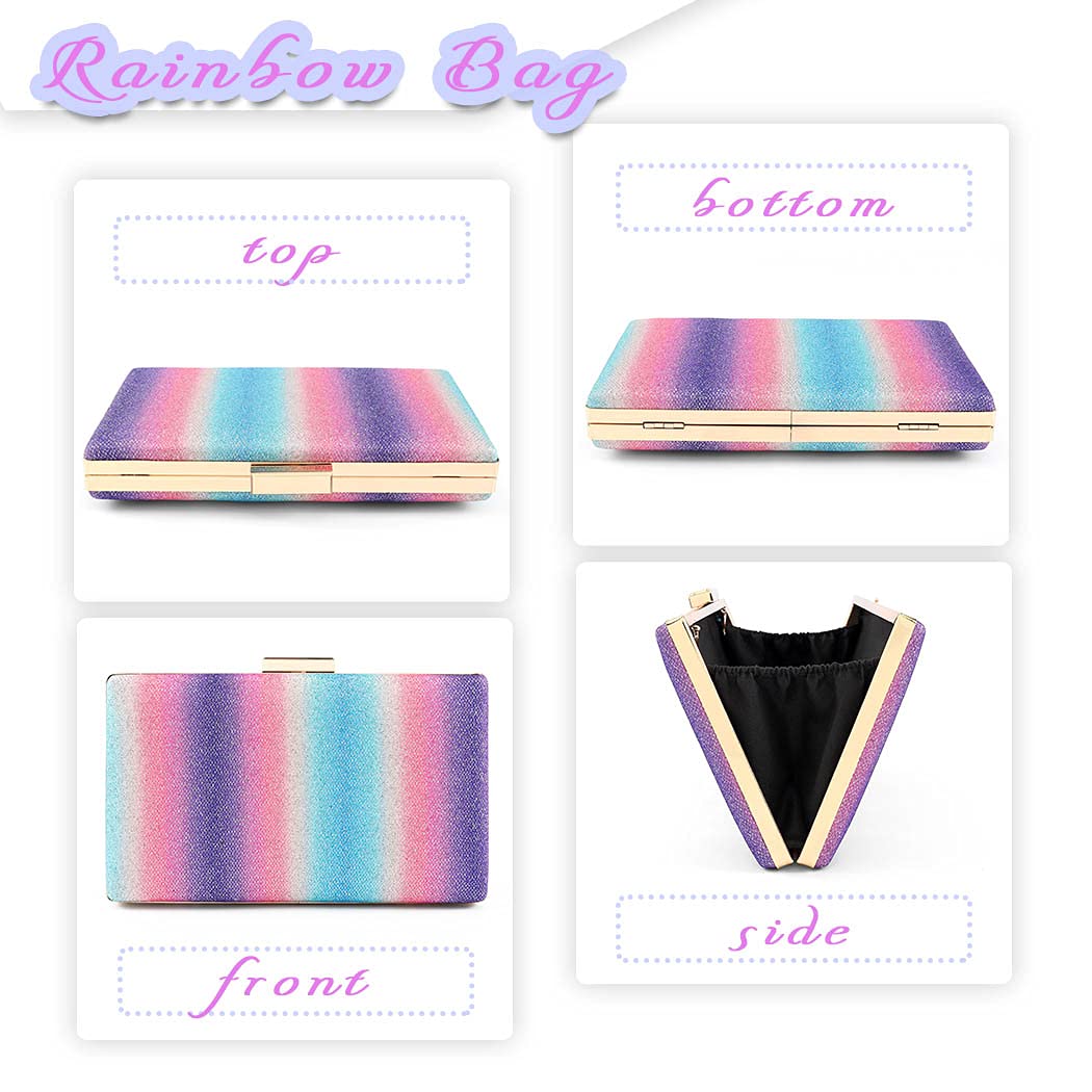 ELABEST Rainbow Evening Clutch Bag Chic Handbag Money Purses Sparkly Sequin Crossbody Shoulder Cocktail Party Bags (Deep Color)