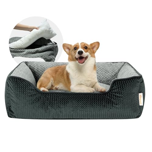 Miguel Removable Washable Dog Bed for Medium Dog - Rectangle Pet Bed for Large Cats with Zipper Cover Bolster Cuddle Puppy Bed with Supportive Side Wall Slip-Resistant Bottom, Dark Gray 30 Inch