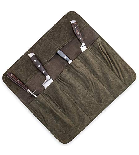 Knife Roll Bag Genuine Leather β knife case for Chefs 7 slots β Leather Knife bag Clint (Olive-Green)