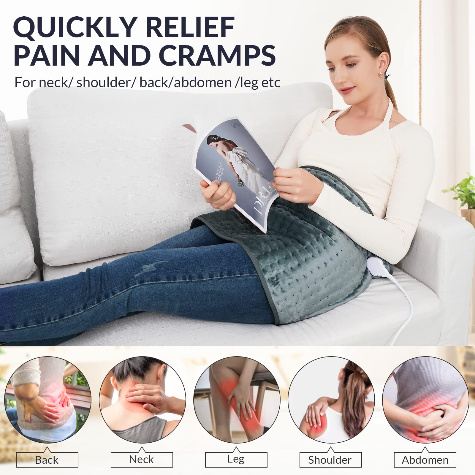 Aholard Electric Heating Pad - 30"x16" Large Heating Pad for Back Pain and Cramps Relief, Heat Pad with 4 Auto Shut Off 6 Heat Settings, Soft Moist Heated Pad Dry Therapy for Shoulder Neck Washable