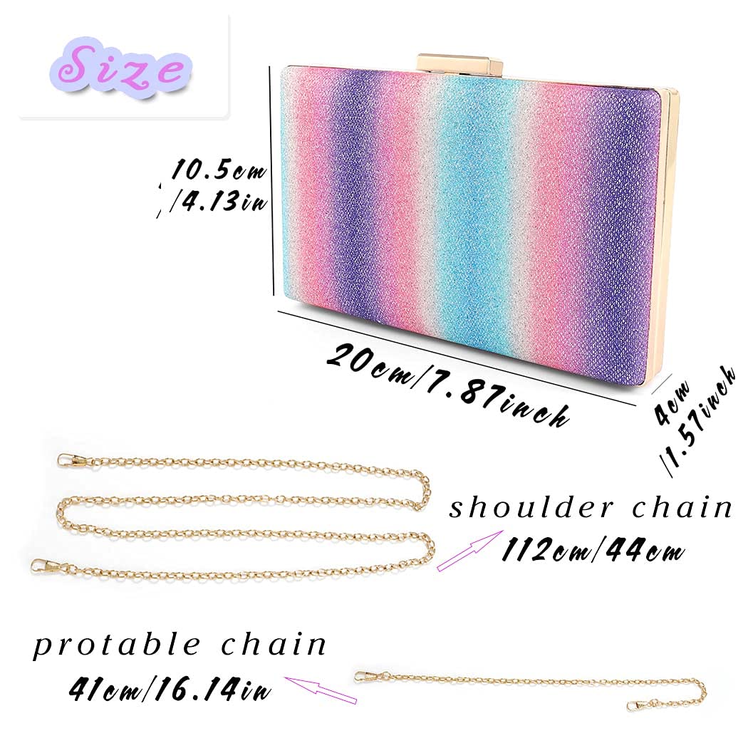 ELABEST Rainbow Evening Clutch Bag Chic Handbag Money Purses Sparkly Sequin Crossbody Shoulder Cocktail Party Bags (Deep Color)