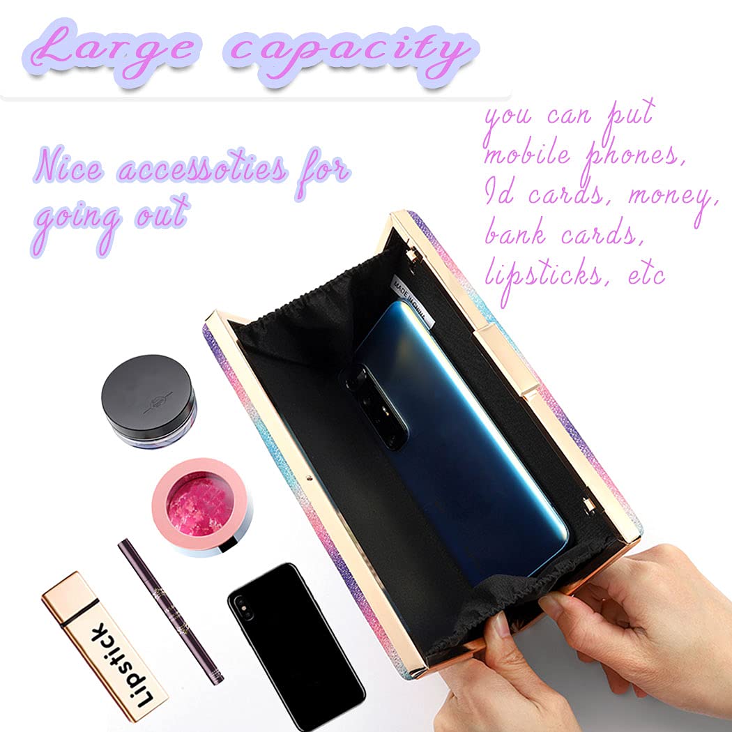 ELABEST Rainbow Evening Clutch Bag Chic Handbag Money Purses Sparkly Sequin Crossbody Shoulder Cocktail Party Bags (Deep Color)