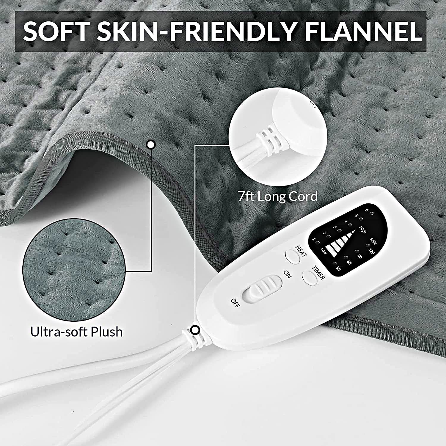 Aholard Electric Heating Pad - 30"x16" Large Heating Pad for Back Pain and Cramps Relief, Heat Pad with 4 Auto Shut Off 6 Heat Settings, Soft Moist Heated Pad Dry Therapy for Shoulder Neck Washable