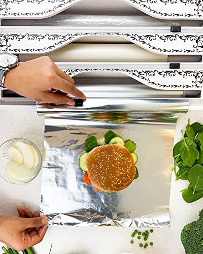 Extra Long Foil and Plastic Wrap Organizer for 15" Rolls, 3 in 1 Plastic Wrap Dispenser with Cutter, Aluminum Foil Organization And Storage, Parchment, Wax Paper Dispenser for Drawer