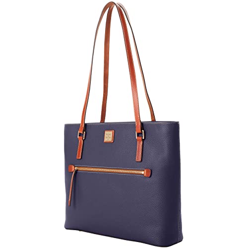 Dooney & Bourke Tote Bags for Women, Large Leather Shopper Totes with Long Shoulder Straps - Navy Blue