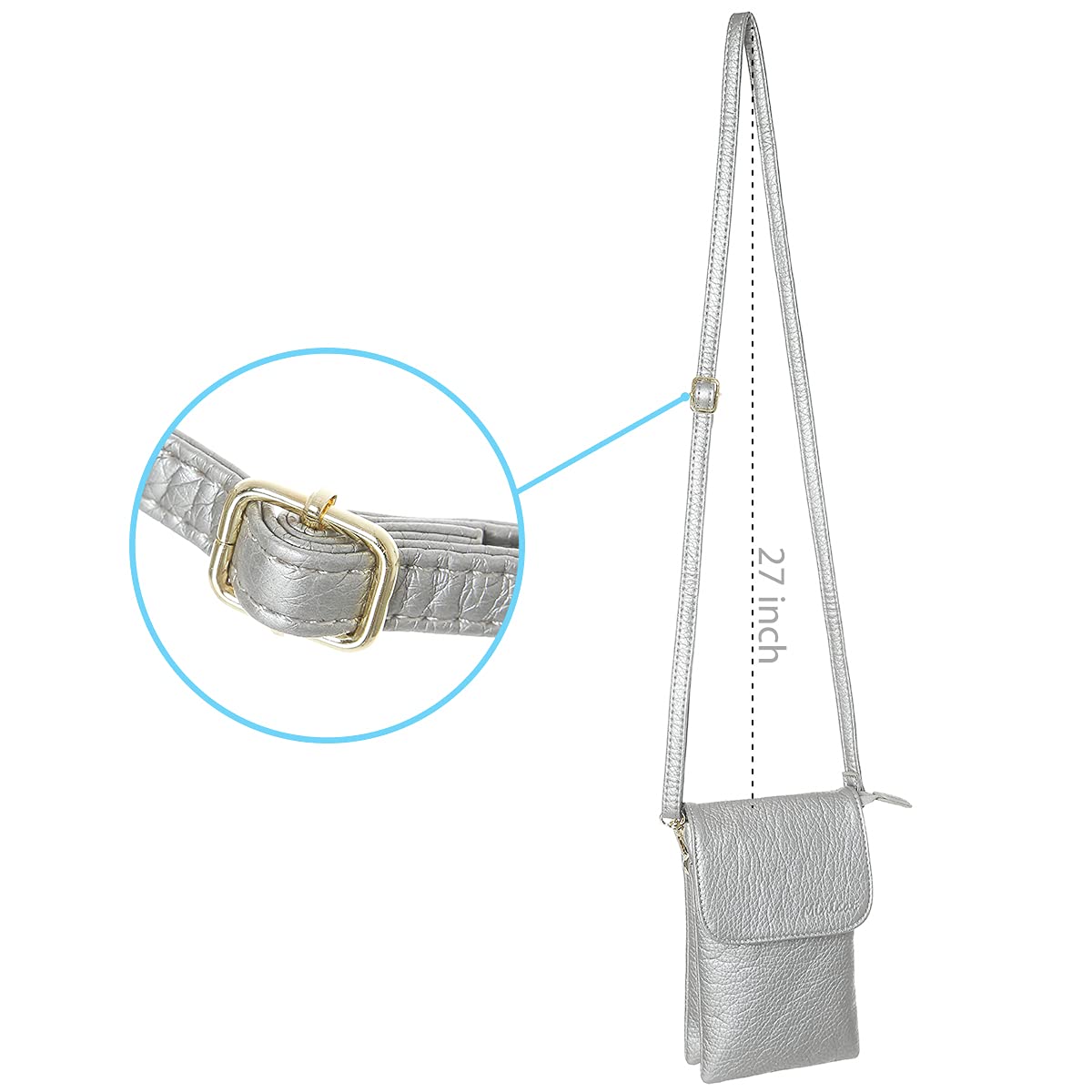 MINICAT Roomy Pockets Small Crossbody Bags Cell Phone Wallet Purses for Women(Silver)