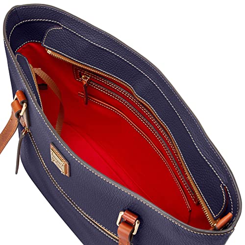 Dooney & Bourke Tote Bags for Women, Large Leather Shopper Totes with Long Shoulder Straps - Navy Blue