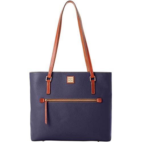 Dooney & Bourke Tote Bags for Women, Large Leather Shopper Totes with Long Shoulder Straps - Navy Blue