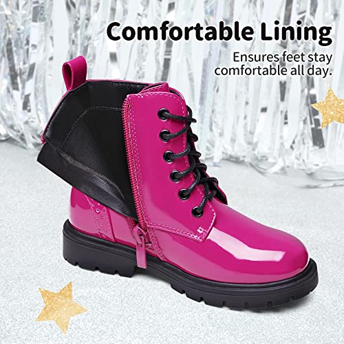 DREAM PAIRS Boys Girls Boots Side Zipper Kids Combat Ankle Booties,Size 10 Toddler,Rose/RED,KBO211