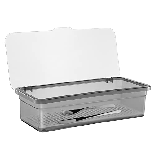 Cabilock 2PCS Flatware Tray with Lid Dust- proof Chopsticks Case Draining Tableware Organizer Kitchen Cutlery Storage Boxes Countertop Chopsticks Container