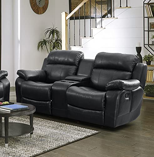 Lexicon Baylands Bonded Leather Double Glider Reclining Loveseat Love Seat with Center Console, 77.5" W, Black (Model: 194840123668)
