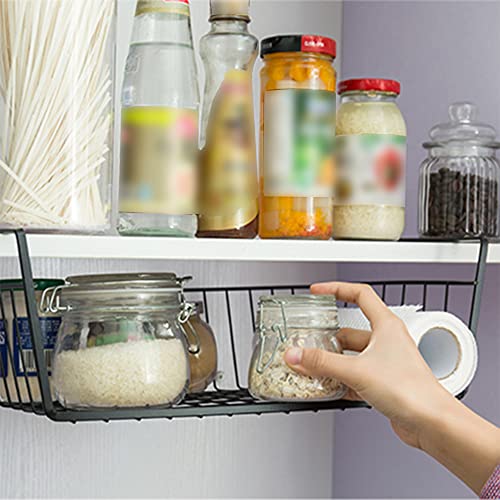 2 Pack Under Shelf Wire Basket, Hanging Storage Baskets Under Cabinet Add-on Storage Racks for Cabinet Thickness Max 1.3 inch, Slide-in Baskets Organizer for Kitchen Pantry Desk Bookshelf (white)