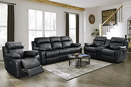 Lexicon Baylands Bonded Leather Double Glider Reclining Loveseat Love Seat with Center Console, 77.5" W, Black (Model: 194840123668)