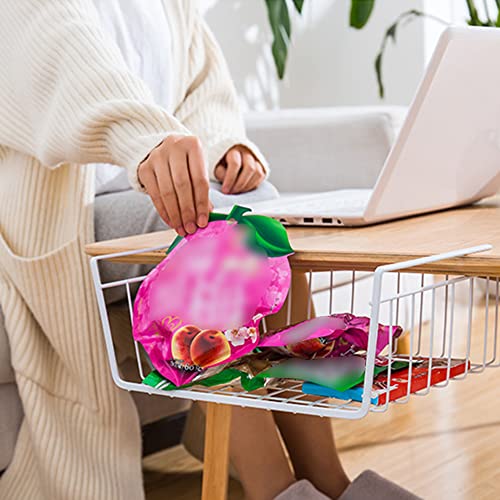 2 Pack Under Shelf Wire Basket, Hanging Storage Baskets Under Cabinet Add-on Storage Racks for Cabinet Thickness Max 1.3 inch, Slide-in Baskets Organizer for Kitchen Pantry Desk Bookshelf (white)