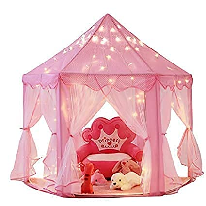 BIG BADA BOOM Princess Play Tent for Girls β Large 55β x 53β, Durable 230T Princess Castle with Replacement Poles + Bonus LED 20 Star String Light β Playhouses for Kids Indoor 3 Year Old Girl Toys