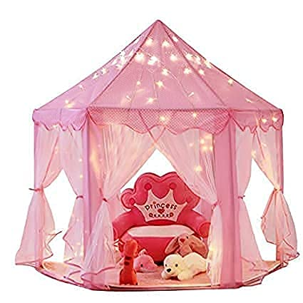 BIG BADA BOOM Princess Play Tent for Girls β Large 55β x 53β, Durable 230T Princess Castle with Replacement Poles + Bonus LED 20 Star String Light β Playhouses for Kids Indoor 3 Year Old Girl Toys