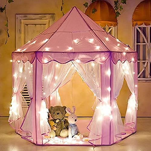 BIG BADA BOOM Princess Play Tent for Girls β Large 55β x 53β, Durable 230T Princess Castle with Replacement Poles + Bonus LED 20 Star String Light β Playhouses for Kids Indoor 3 Year Old Girl Toys