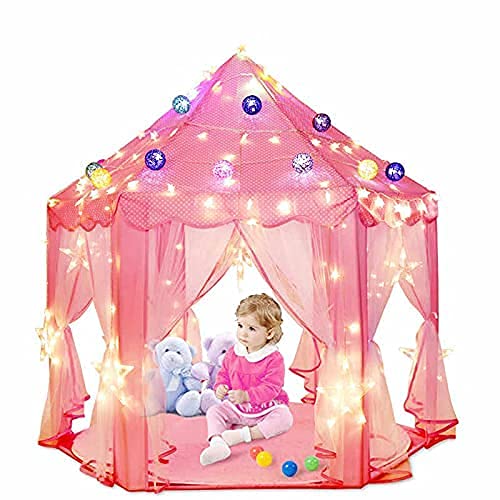 BIG BADA BOOM Princess Play Tent for Girls β Large 55β x 53β, Durable 230T Princess Castle with Replacement Poles + Bonus LED 20 Star String Light β Playhouses for Kids Indoor 3 Year Old Girl Toys