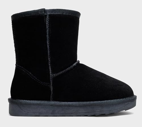 Vepose Boy's Girl's Snow Boots Black Cow Suede Leather Warm Classic Booties for Big Kids Size 4(CTX827 Black 04)