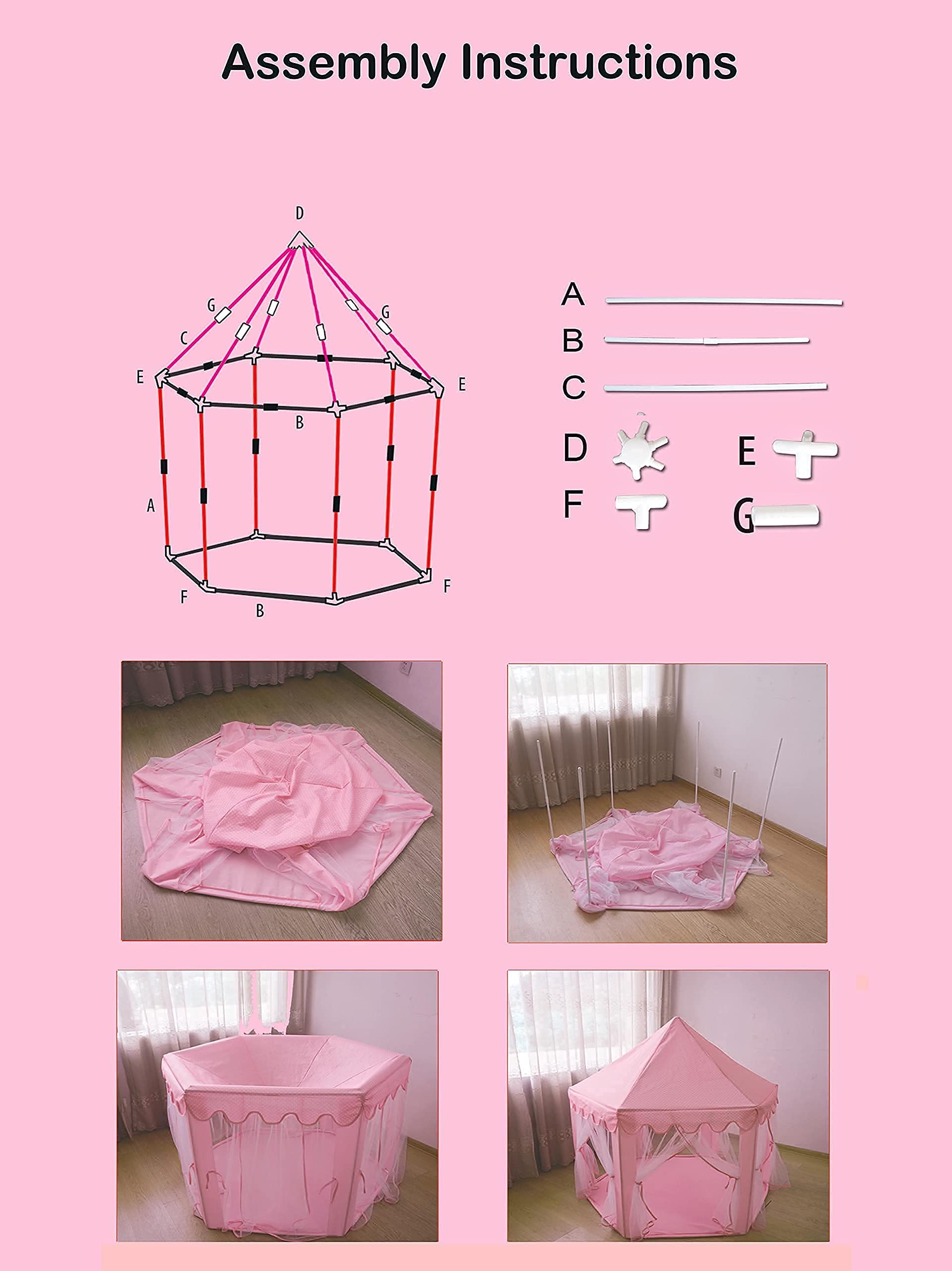 BIG BADA BOOM Princess Play Tent for Girls β Large 55β x 53β, Durable 230T Princess Castle with Replacement Poles + Bonus LED 20 Star String Light β Playhouses for Kids Indoor 3 Year Old Girl Toys