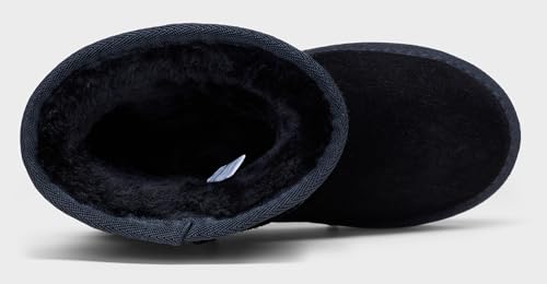 Vepose Boy's Girl's Snow Boots Black Cow Suede Leather Warm Classic Booties for Big Kids Size 4(CTX827 Black 04)