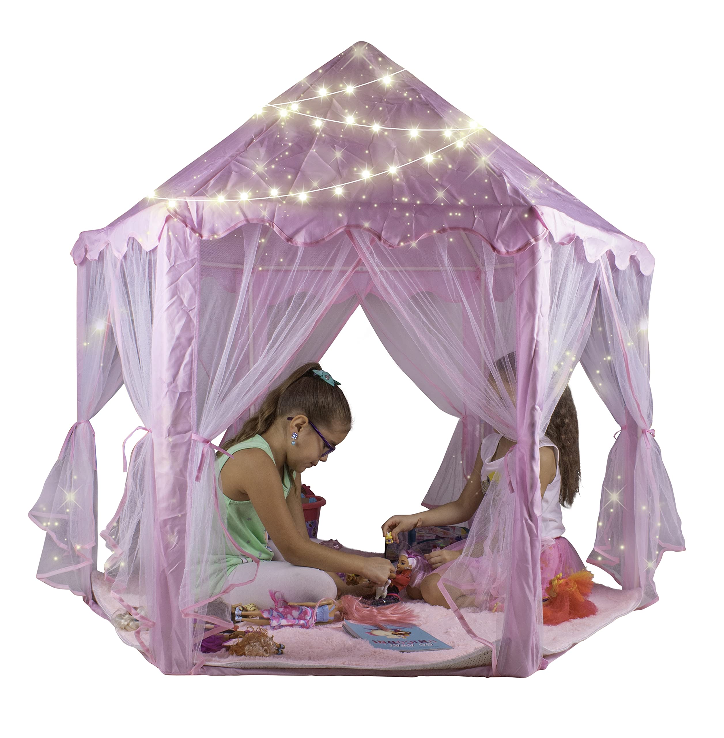 BIG BADA BOOM Princess Play Tent for Girls β Large 55β x 53β, Durable 230T Princess Castle with Replacement Poles + Bonus LED 20 Star String Light β Playhouses for Kids Indoor 3 Year Old Girl Toys