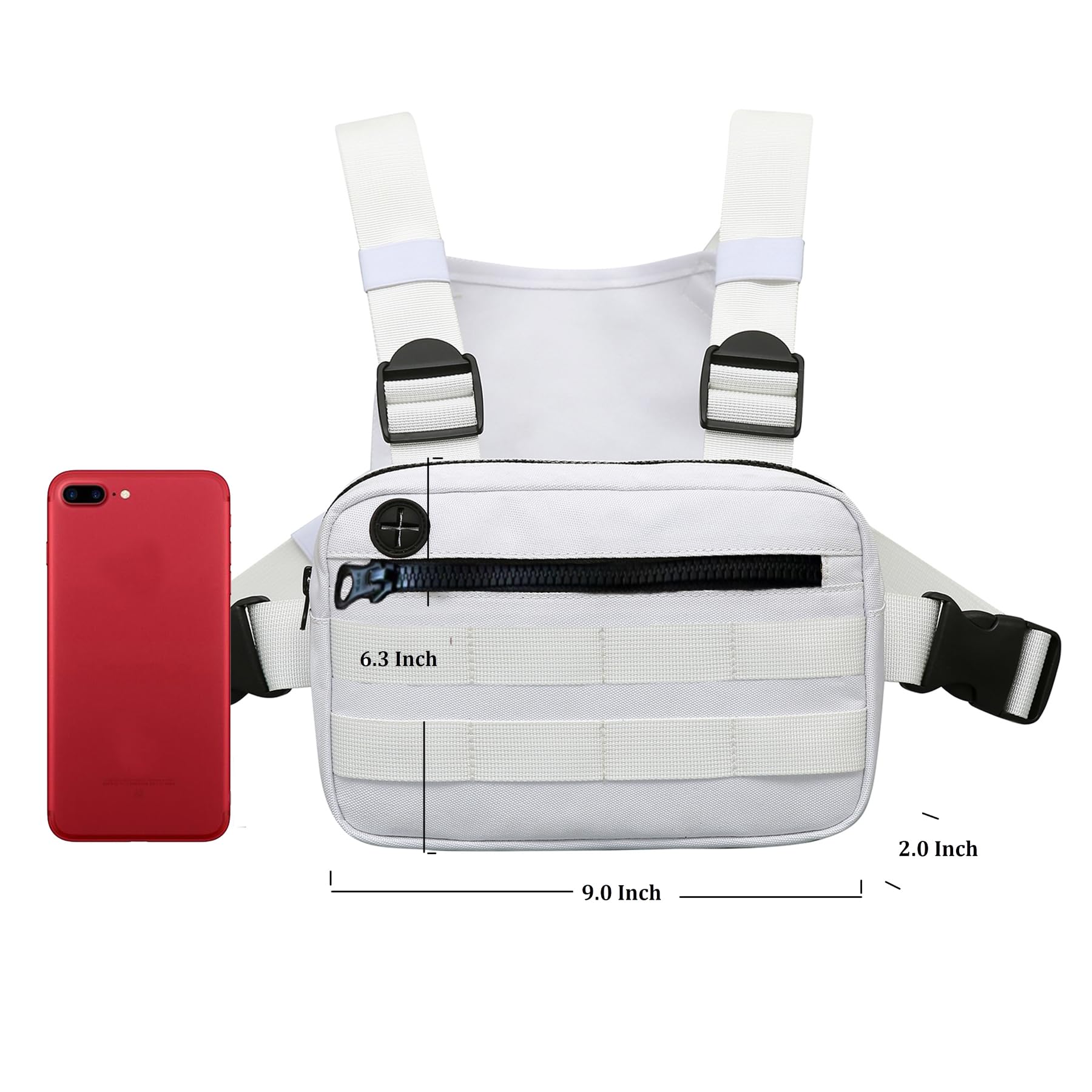 Outdoor Water Resistant Chest Bag for Men,Tactical EDC Chest Pack with Built-in Phone Holder, Lightweight Utility Chest Rig Pouch for Workouts, Running,Cycling,Hiking (M, White)