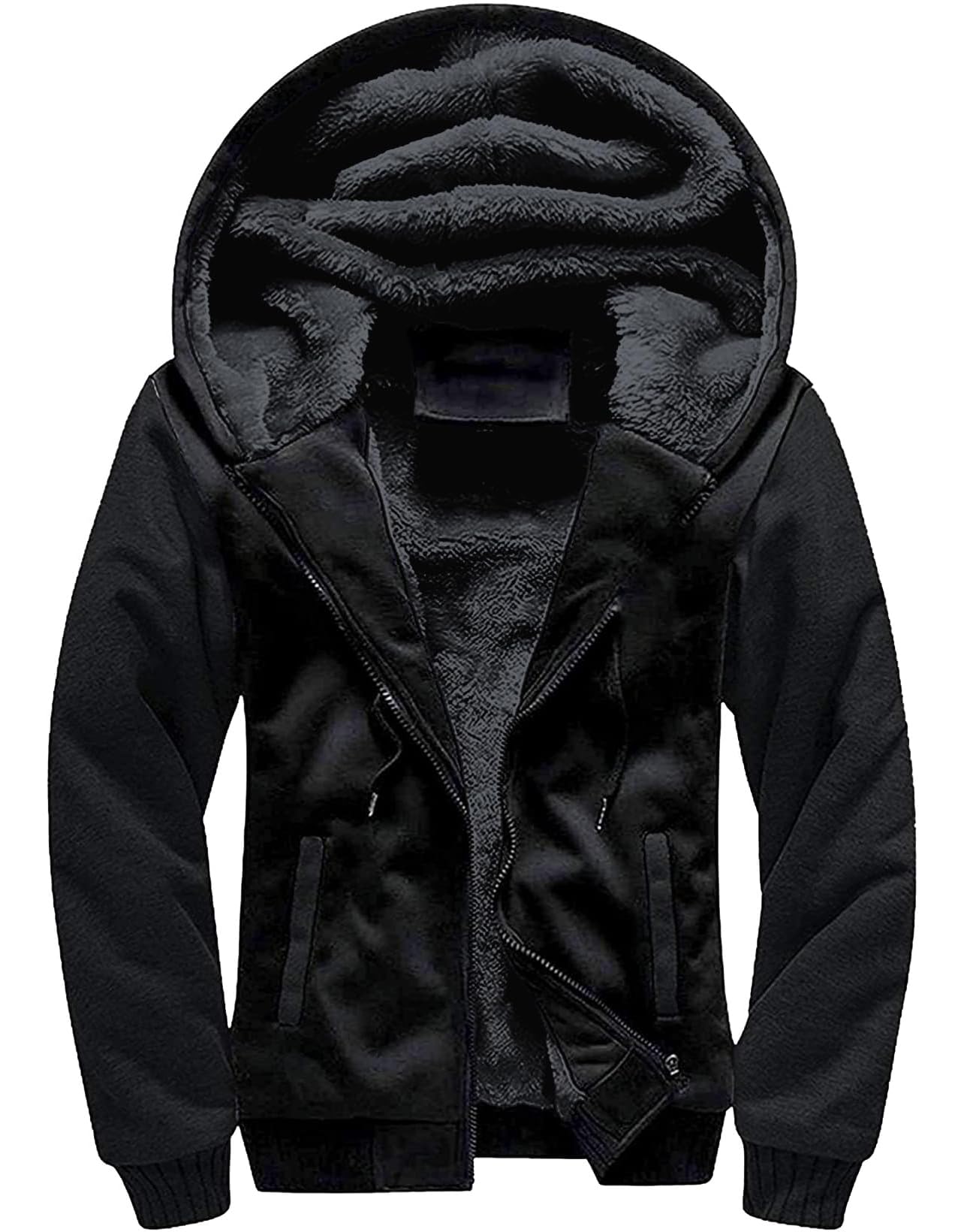 SWISSWELL Men Zipper Hoodie Thick Fleece Lined Jacket Warm Winter Coat Casual Heavyweight Sherpa Hooded Sweatshirt Black 2XL