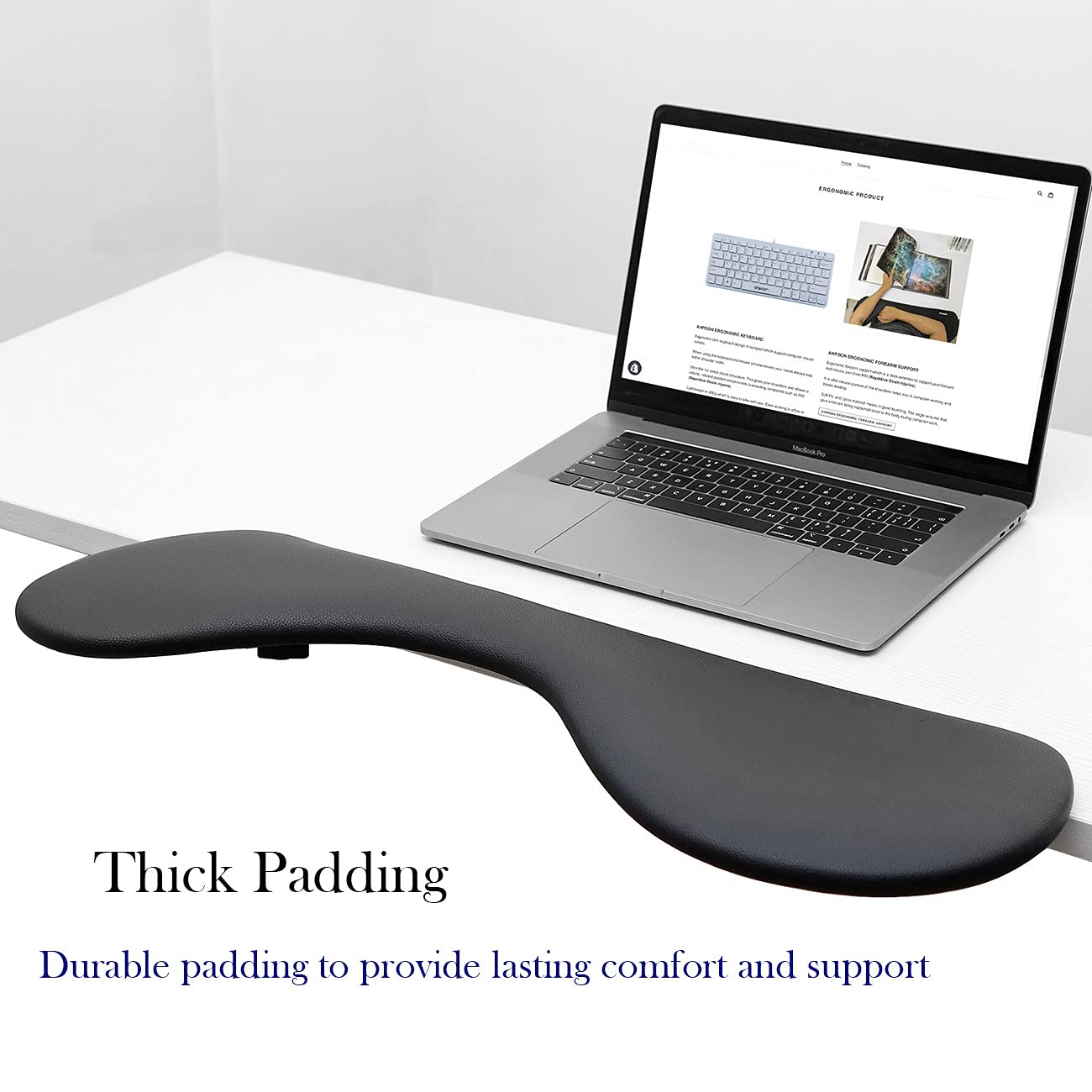 Eulps Ergonomic Forearm Support Clamp-on Leather Elbow Armrest Pad Ergonomic Desk Extender for Home and Office, Easy Typing & Pain Relief (Black)