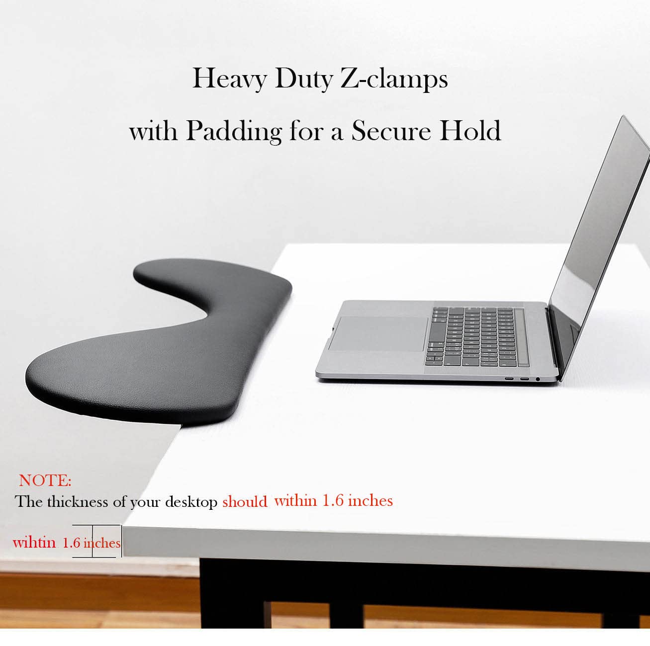 Eulps Ergonomic Forearm Support Clamp-on Leather Elbow Armrest Pad Ergonomic Desk Extender for Home and Office, Easy Typing & Pain Relief (Black)