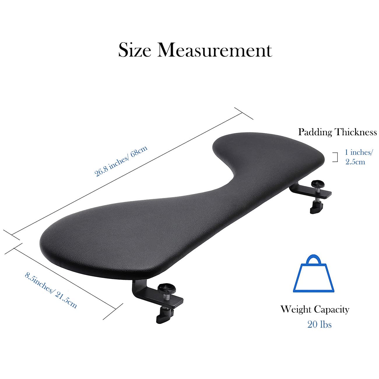 Eulps Ergonomic Forearm Support Clamp-on Leather Elbow Armrest Pad Ergonomic Desk Extender for Home and Office, Easy Typing & Pain Relief (Black)