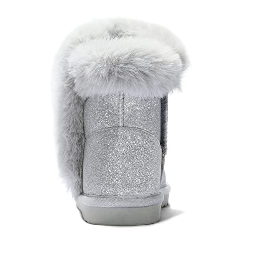 K KomForme Girls Snow Boots Warm Fur Lined Glitter Strap Winter Shoes Lightweight with Hook-and-loop(Toddler/Little Kids/Big Kids)
