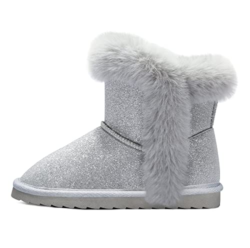 K KomForme Girls Snow Boots Warm Fur Lined Glitter Strap Winter Shoes Lightweight with Hook-and-loop(Toddler/Little Kids/Big Kids)