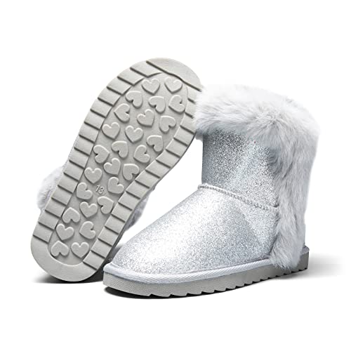 K KomForme Girls Snow Boots Warm Fur Lined Glitter Strap Winter Shoes Lightweight with Hook-and-loop(Toddler/Little Kids/Big Kids)