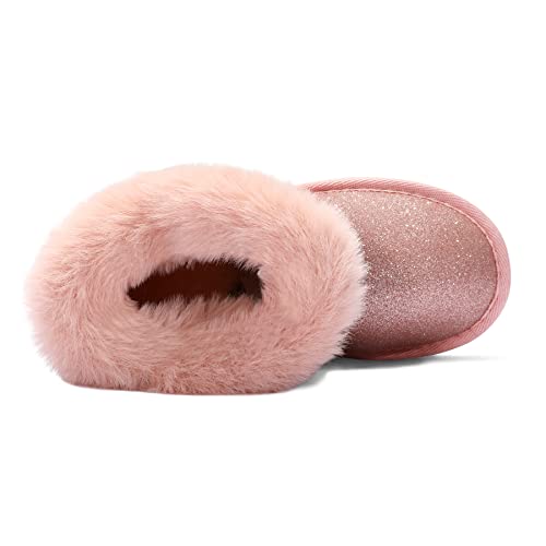 K KomForme Girls Snow Boots Warm Fur Lined Glitter Strap Winter Shoes Lightweight with Hook-and-loop(Toddler/Little Kids/Big Kids)