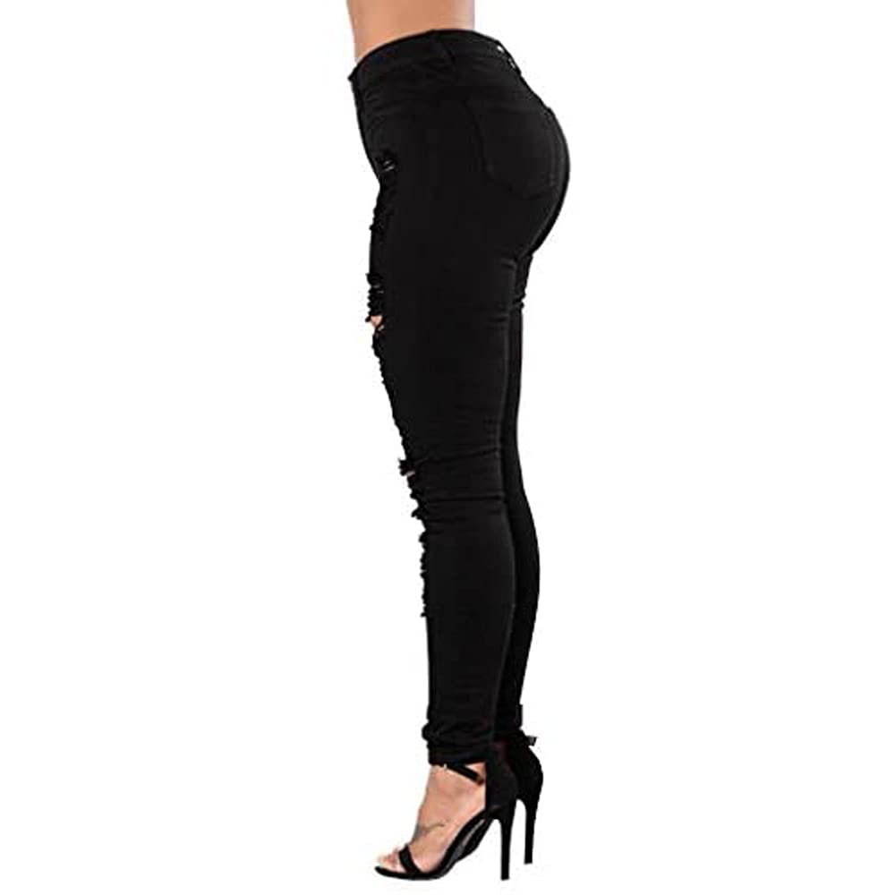 TKMUNY Women's High Rise Stretch Skinny Ripped Jeans Distressed Denim Leggings (XL) Black