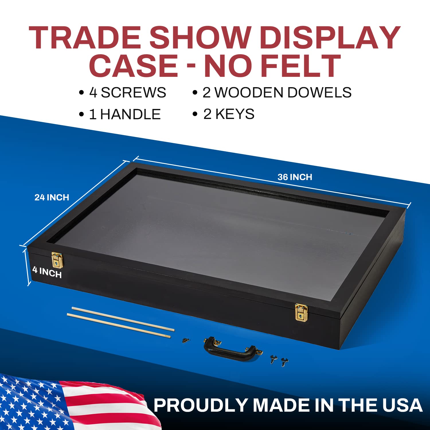 PENNZONI Trade Show Display Portable Case, Clear Acrylic Box for Pastry Display, Display Case for Exhibits w/Wooden Dowels | Black No Felt