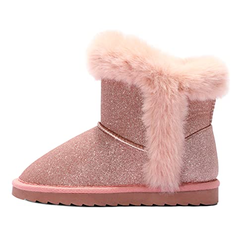 K KomForme Girls Snow Boots Warm Fur Lined Glitter Strap Winter Shoes Lightweight with Hook-and-loop(Toddler/Little Kids/Big Kids)