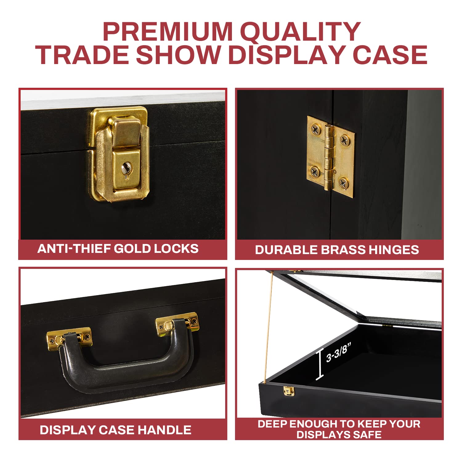 PENNZONI Trade Show Display Portable Case, Clear Acrylic Box for Pastry Display, Display Case for Exhibits w/Wooden Dowels | Black No Felt